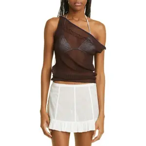 Paloma Wool Jou Contrast Trim Sheer Rib Tank Top In Brown - 30