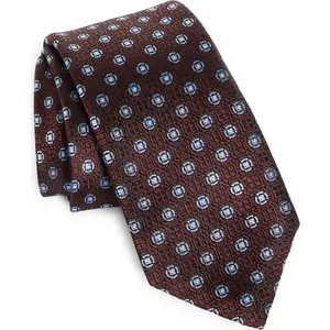 Zegna Cinque Pieghe Medallion Silk Tie Burgundy