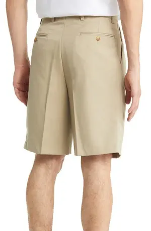 Berle Microfiber Pleated Shorts - Tan