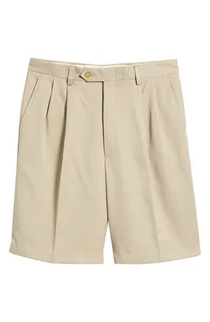 Berle Microfiber Pleated Shorts - Tan
