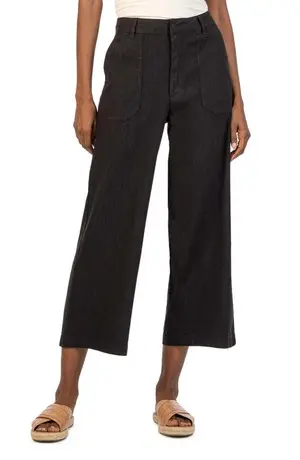 Kut From The Kloth Topaz High-waisted Wide-leg Linen-blend Pants - Black