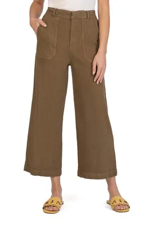 Kut From The Kloth KUT From The Kloth Topaz High-Waisted Wide-Leg Linen-Blend Pants Dark Olive