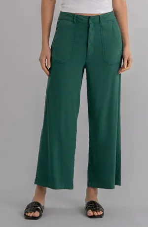 Kut From The Kloth Topaz High-waisted Wide-leg Linen-blend Pants - Jungle
