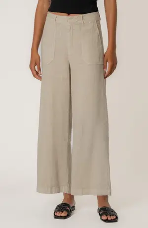 Kut From The Kloth Topaz High-waisted Wide-leg Linen-blend Pants - Sand Jm