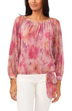 Chaus Metallic Floral Blouse - Beige/pink