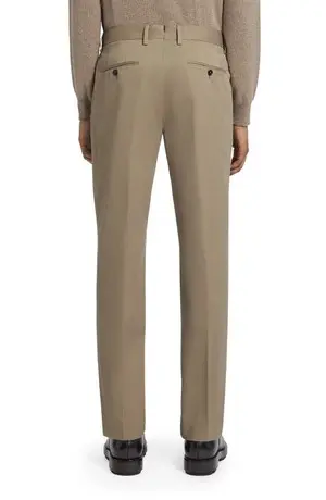 Zegna Flat Front Stretch Cotton Gabardine Trousers