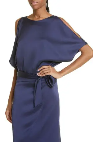 Eleventy Cold-shoulder Satin Shift Dress