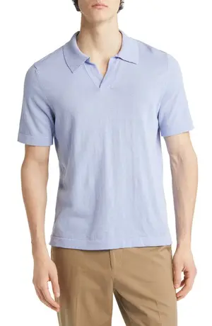 Nn07 Ryan 6311 Cotton & Linen Johnny Collar Polo Brunnera Blue