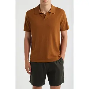 Nn07 Ryan 6311 Cotton & Linen Johnny Collar Polo - Cinnamon