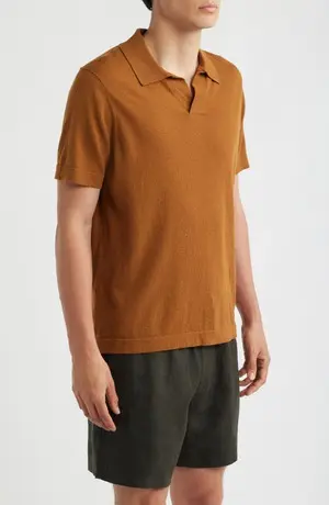 Nn07 Ryan 6311 Cotton & Linen Johnny Collar Polo - Cinnamon