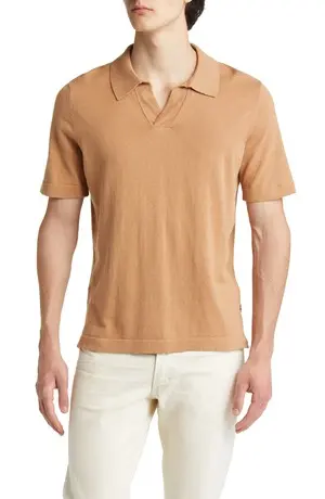 Nn07 Ryan 6311 Cotton & Linen Johnny Collar Polo Tan