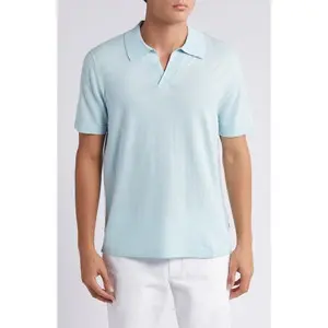 Nn07 Ryan 6311 Cotton & Linen Johnny Collar Polo Winter Sky