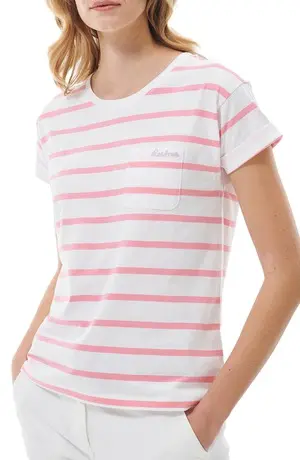 Barbour Barbour Otterburn Stripe Cotton T-Shirt White/ Hibiscus