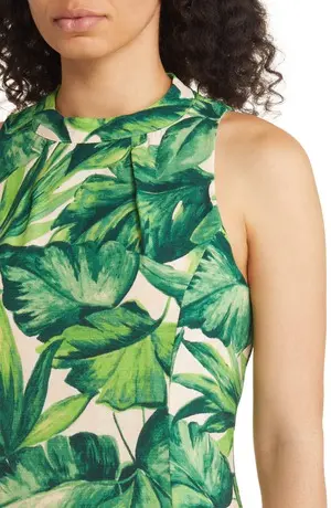 Donna Ricco Palm Print Sleeveless A-line Dress