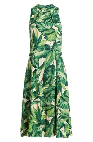Donna Ricco Palm Print Sleeveless A-line Dress