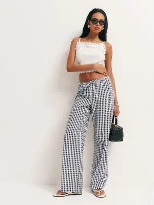 REFORMATION Olina Pant - Navy Gingham