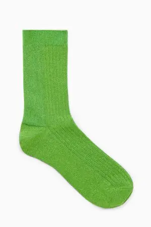 Cos Ribbed Lurex Socks Green