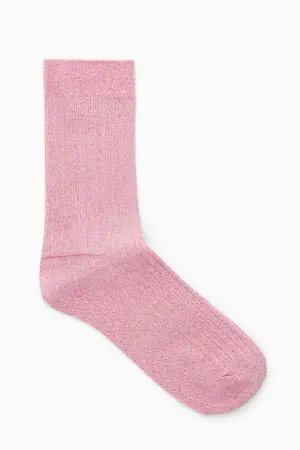 Cos Ribbed Lurex Socks Pink