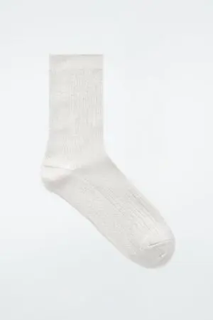 Cos Ribbed Lurex Socks White