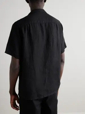 Portuguese Flannel Camp-collar Linen Shirt - Black