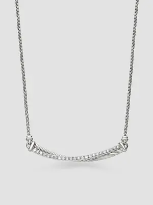 David Yurman Crossover Bar Necklace In Sterling With Diamonds