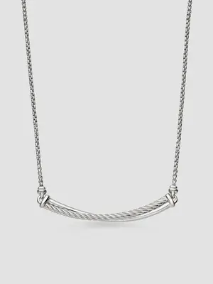 David Yurman Crossover Bar Necklace In Sterling With Diamonds