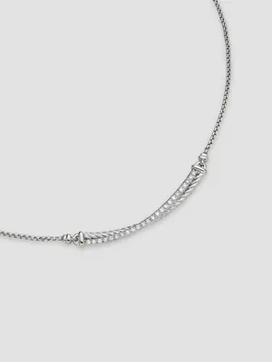 David Yurman Crossover Bar Necklace In Sterling With Diamonds