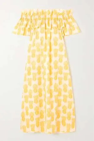 La DoubleJ Breakfast Off-the-shoulder Printed Cotton-poplin Maxi Dress
