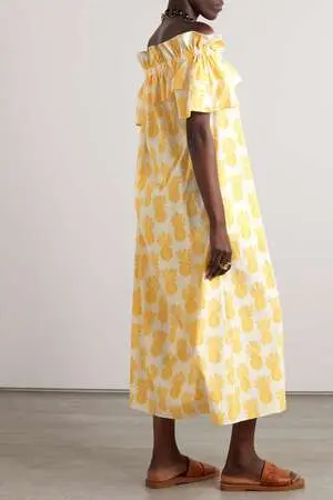 La DoubleJ Breakfast Off-the-shoulder Printed Cotton-poplin Maxi Dress
