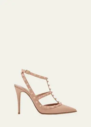 Valentino Garavani Rockstud Leather 100mm Pumps - Rose Cannelle