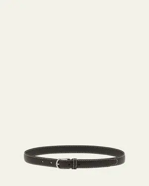 TOTEME Slim Leather Belt Black Grain 200