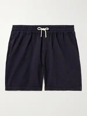 Portuguese Flannel Atlantico Straight-leg Cotton-seersucker Drawstring Shorts - Blue