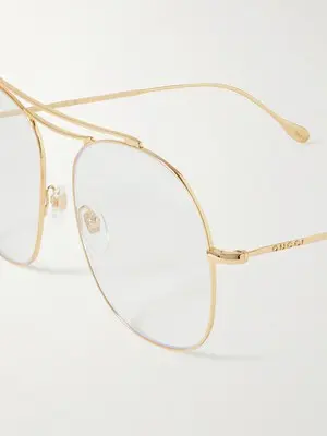 Gucci Oversized Aviator-Style -Tone Optical Glasses In Gold  display picture 2