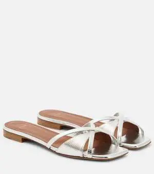 MALONE SOULIERS Penn Embossed Leather Slides - Silver