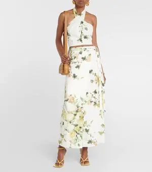 Erdem Floral Linen Halterneck Top - White