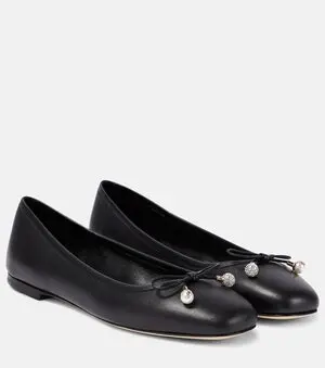 JIMMY CHOO Elme Embellished Leather Ballet Flats - Black