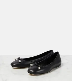 JIMMY CHOO Elme Embellished Leather Ballet Flats - Black