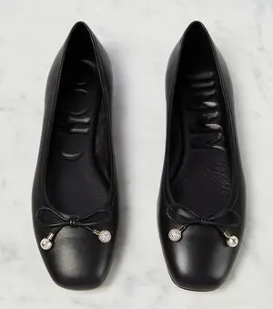 JIMMY CHOO Elme Embellished Leather Ballet Flats - Black