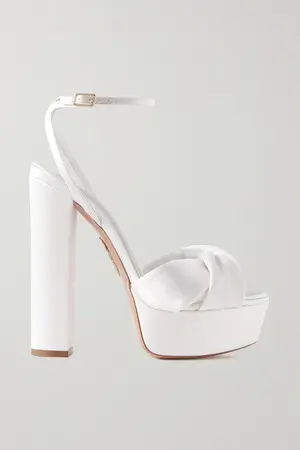 AQUAZZURA Olie Plateau 140 Knotted Satin Platform Sandals - White