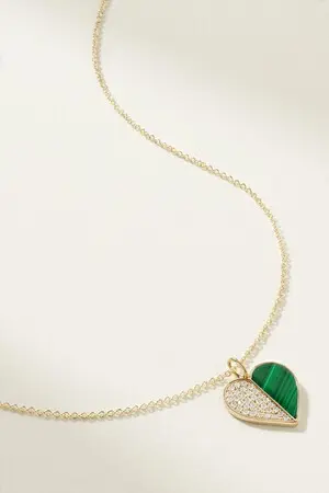 SYDNEY EVAN 14-karat Malachite And Diamond Heart Pendant Necklace - Gold