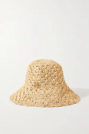 Ruslan Baginskiy Embellished Crocheted Straw Bucket Hat