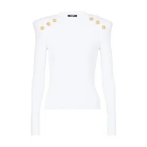 Balmain 6-button Fine Knit Sweater White