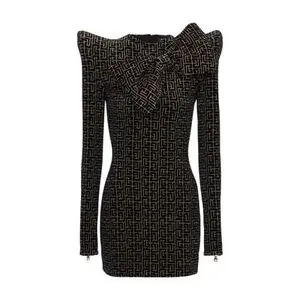 Balmain Structured Dress With Knotted Collar In Monogrammed Jacquard In  Gold - 40% Off | Editorialist