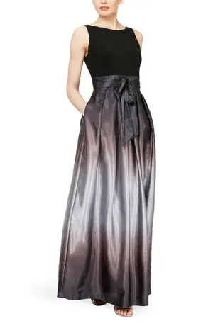 SL FASHIONS Slny Ombrè Satin Gown With Bow - Bks