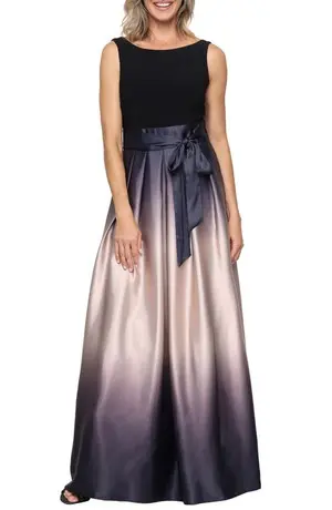 SL FASHIONS SLNY Ombrè Satin Gown With Bow Blk/cha
