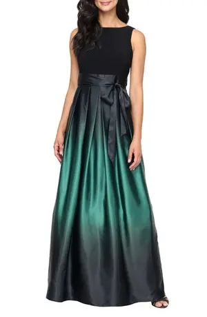 SL FASHIONS SLNY Ombrè Satin Gown With Bow Blk/green