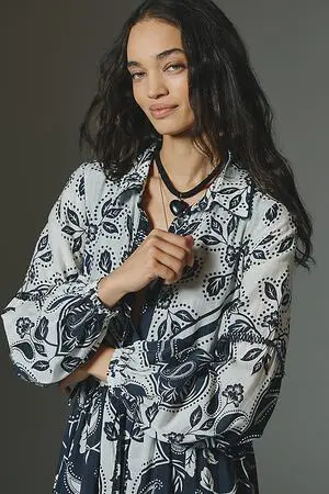 Anthropologie Eleanora Printed Buttondown Midi Shirt Dress