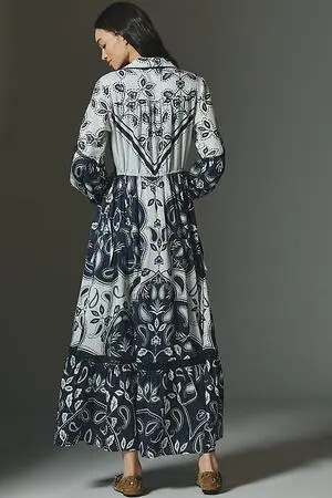 Anthropologie Eleanora Printed Buttondown Midi Shirt Dress