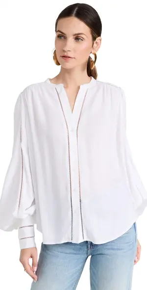 L'Agence Kiera Ladder Trim Blouse White