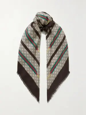 Gucci Frayed Printed Wool And Silk-blend Scarf